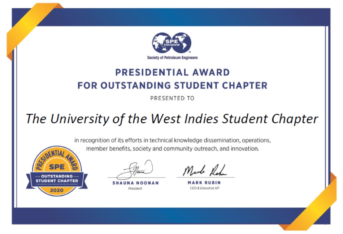 UWI Society of Petroleum Engineers Student Chapter wins Prestigious Award